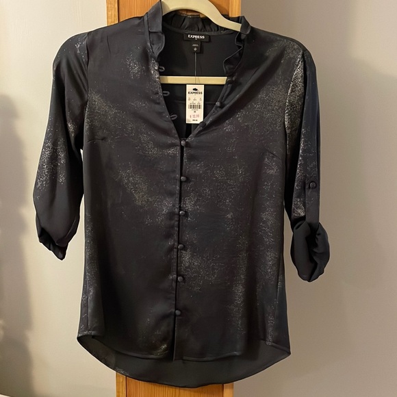 Express | Tops | Express Womens Blouse Army Green With Silver Sparkles ...